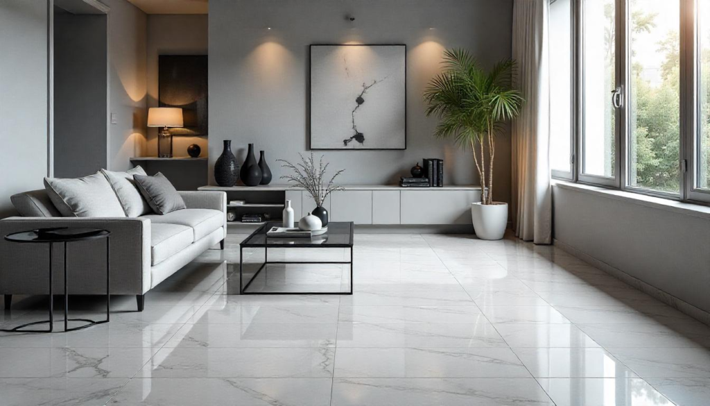 Contemporary Grey Marble Tiles Design for Living Room | Matte Grid Finish