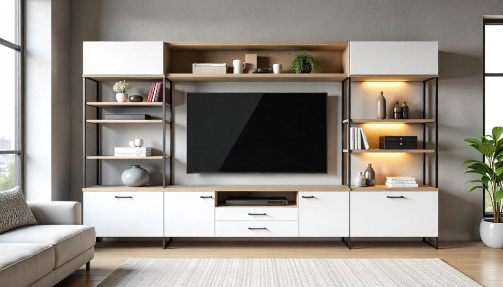 White Industrial TV Unit Design - Buildiyo